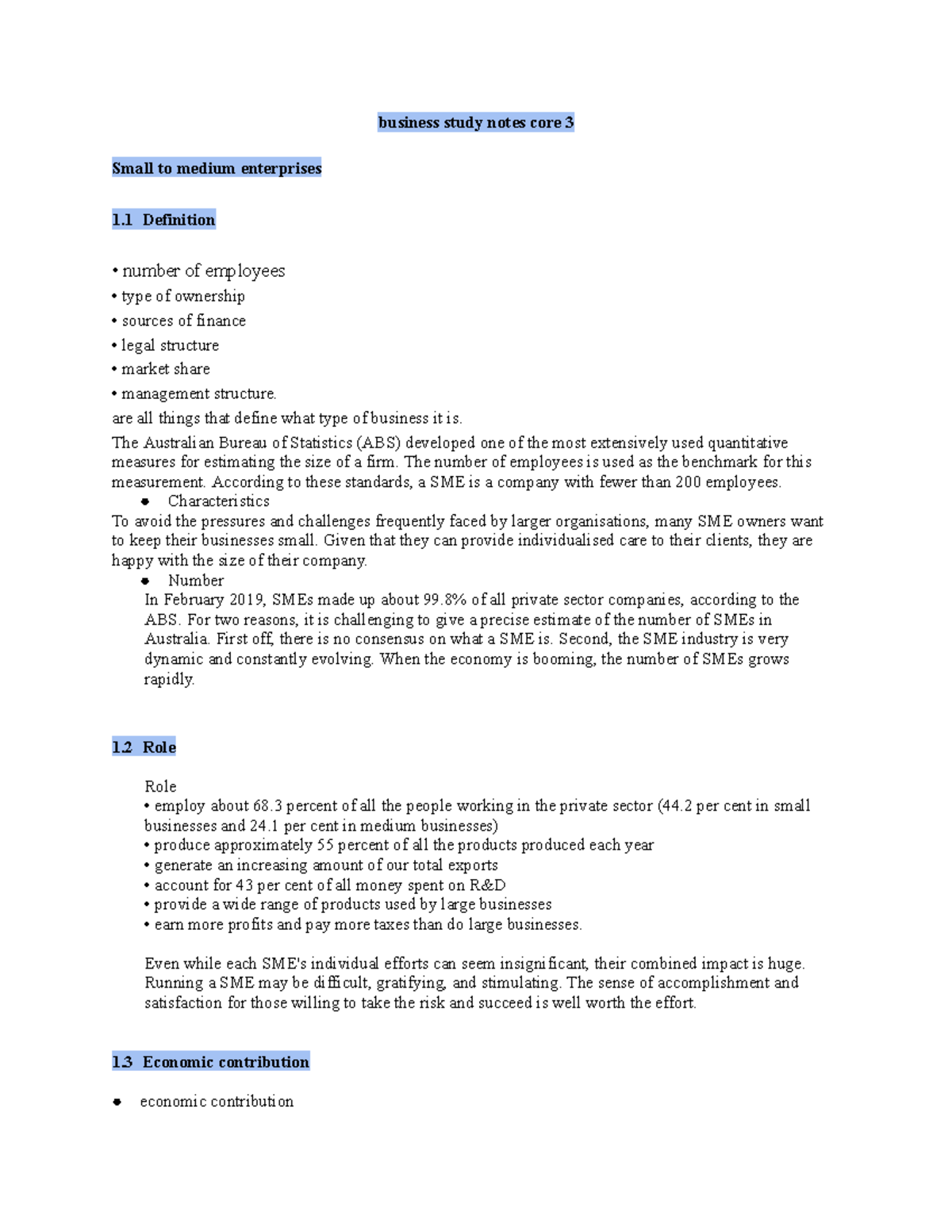 YEAR 11 Business Studies Notes x2 - business study notes core 3 Small ...