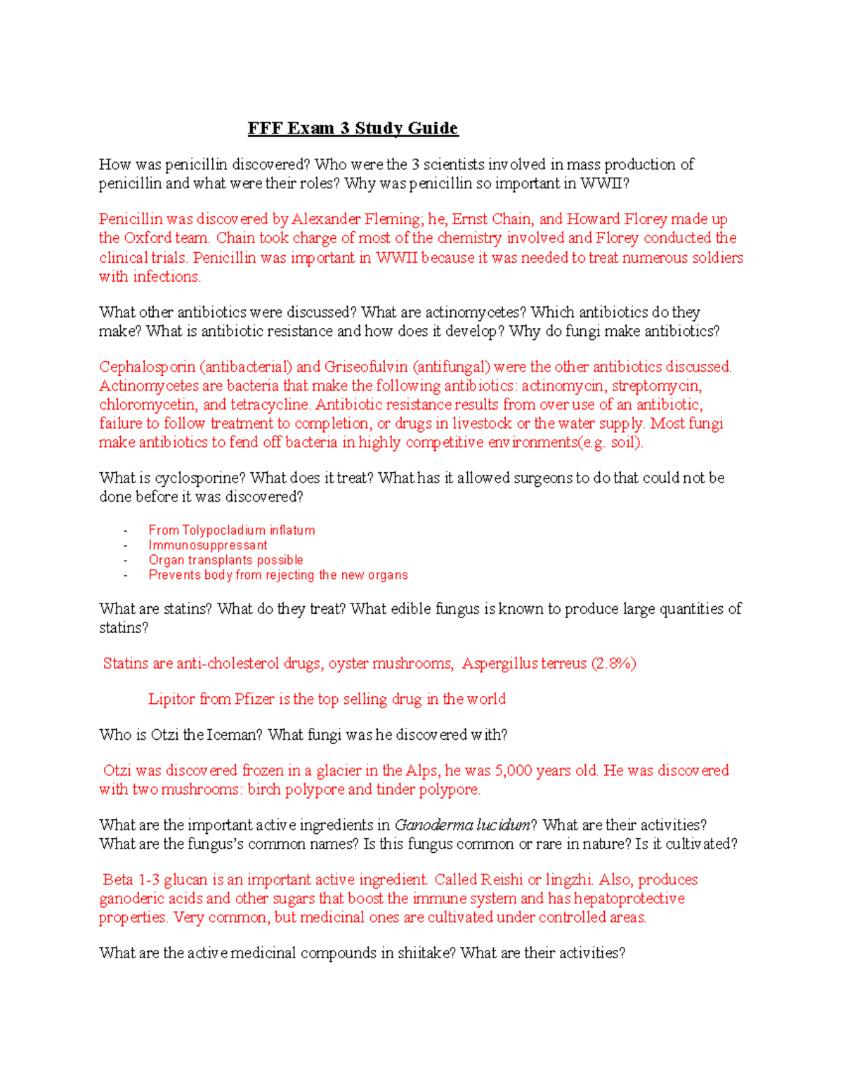 FFF Exam 3 Study Guide - FFF Exam 3 Study Guide How was penicillin ...