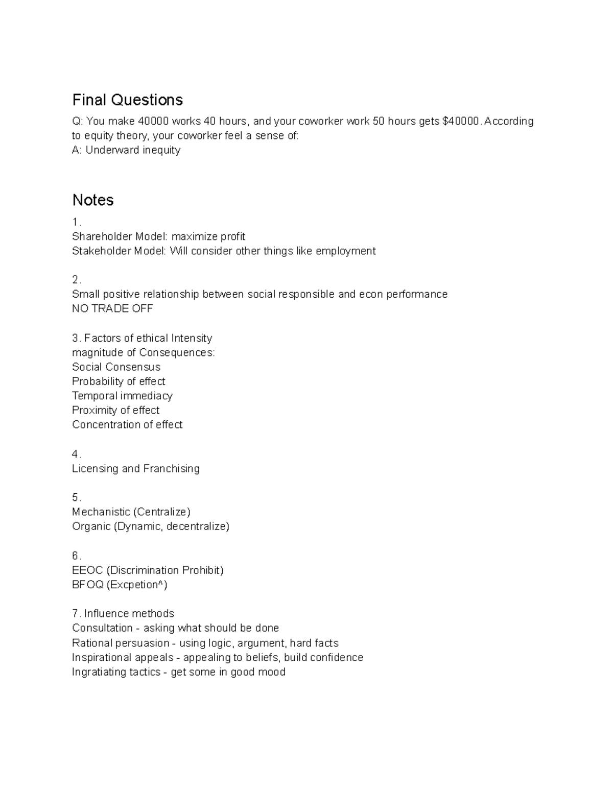 MGMT Discussion Final Question & Review Notes - Final Questions Q: You ...