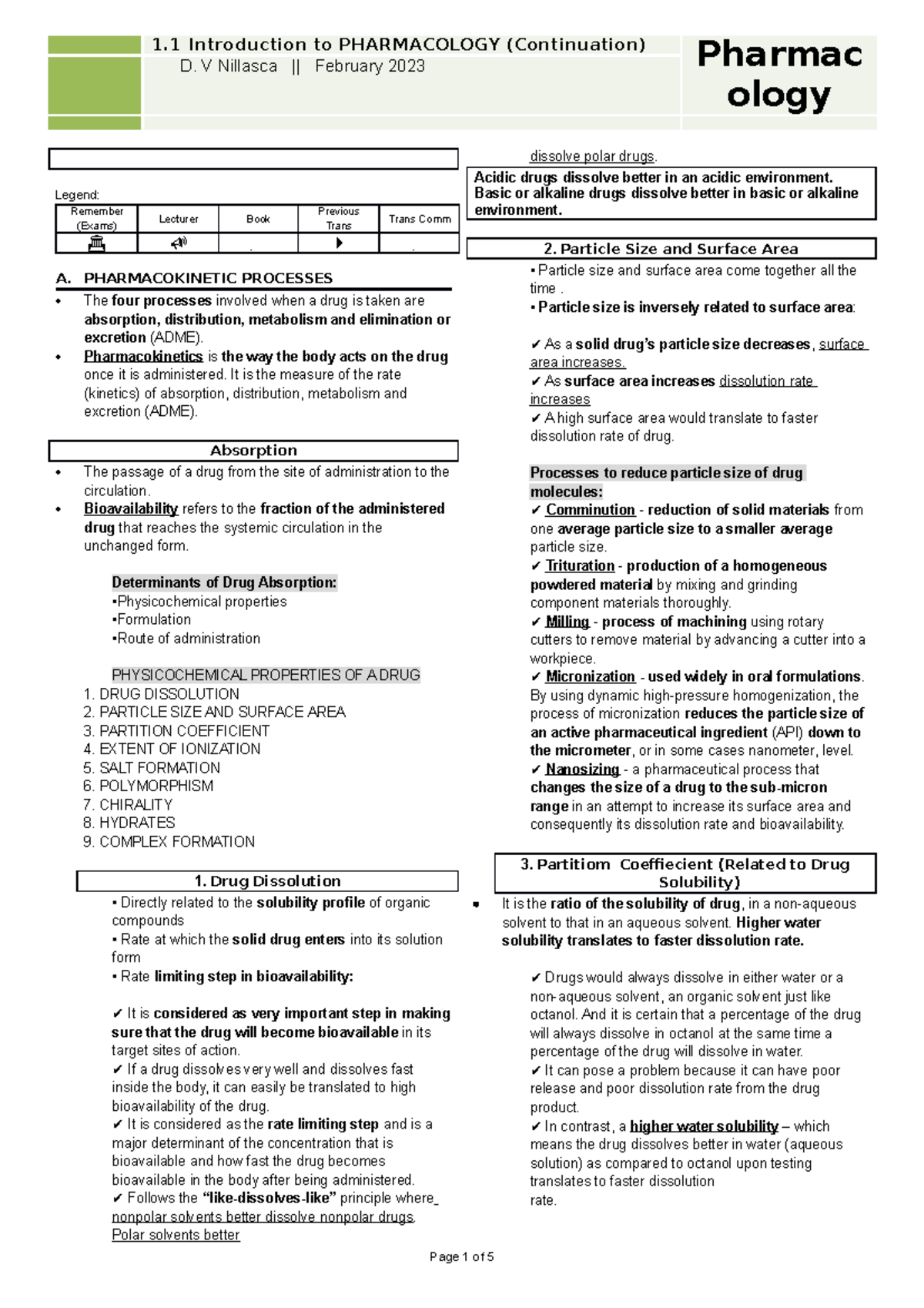 Note 1 Pharmacology - 1 Introduction to PHARMACOLOGY (Continuation ...