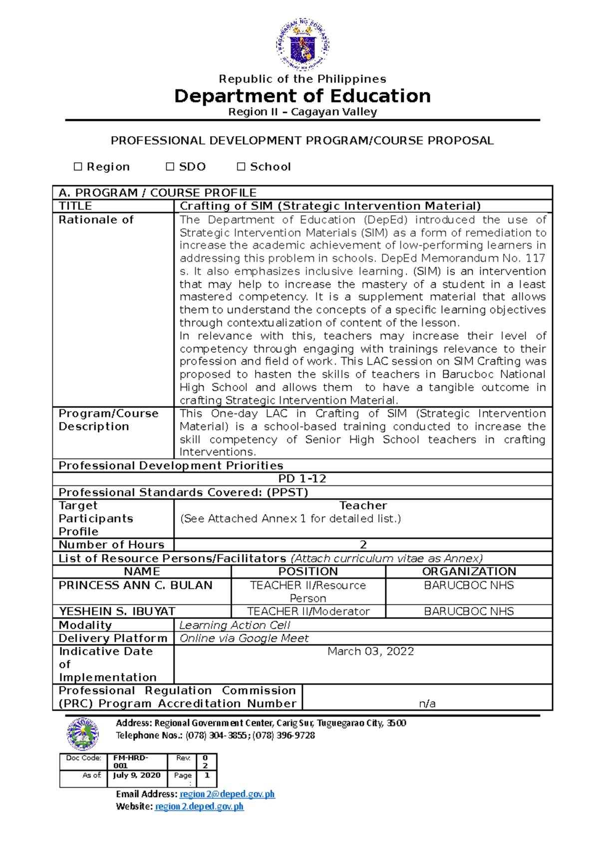2 Proposal LND P - this material was useful in crafting a t learning ...