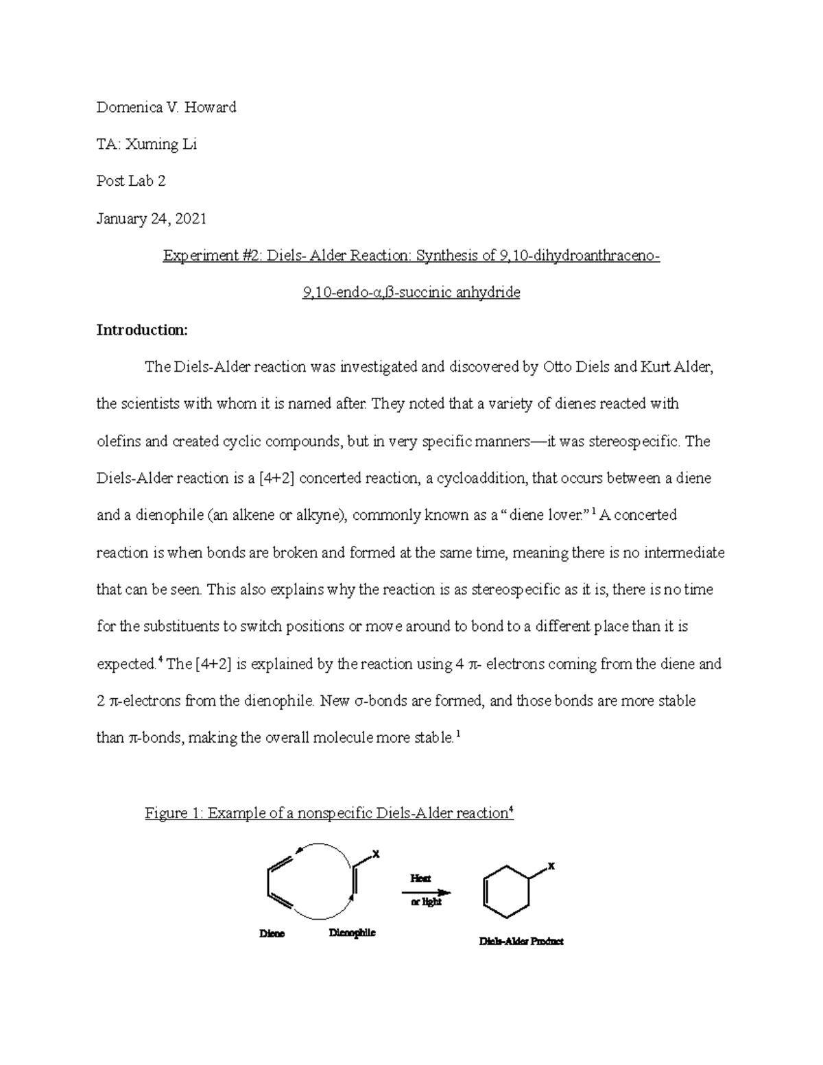 Post lab 2 - post lab report for experiment 2 - Domenica V. Howard TA ...