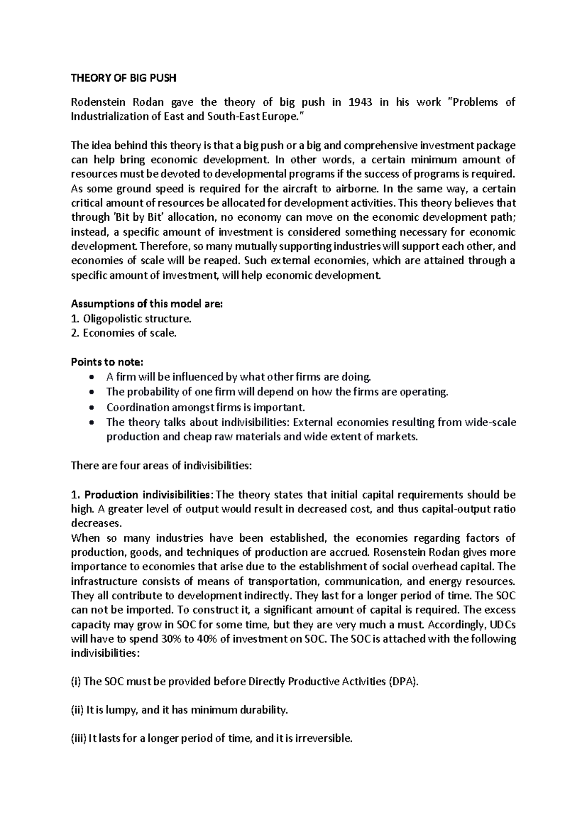 Theory OF BIG PUSH - THEORY OF BIG PUSH Rodenstein Rodan gave the ...