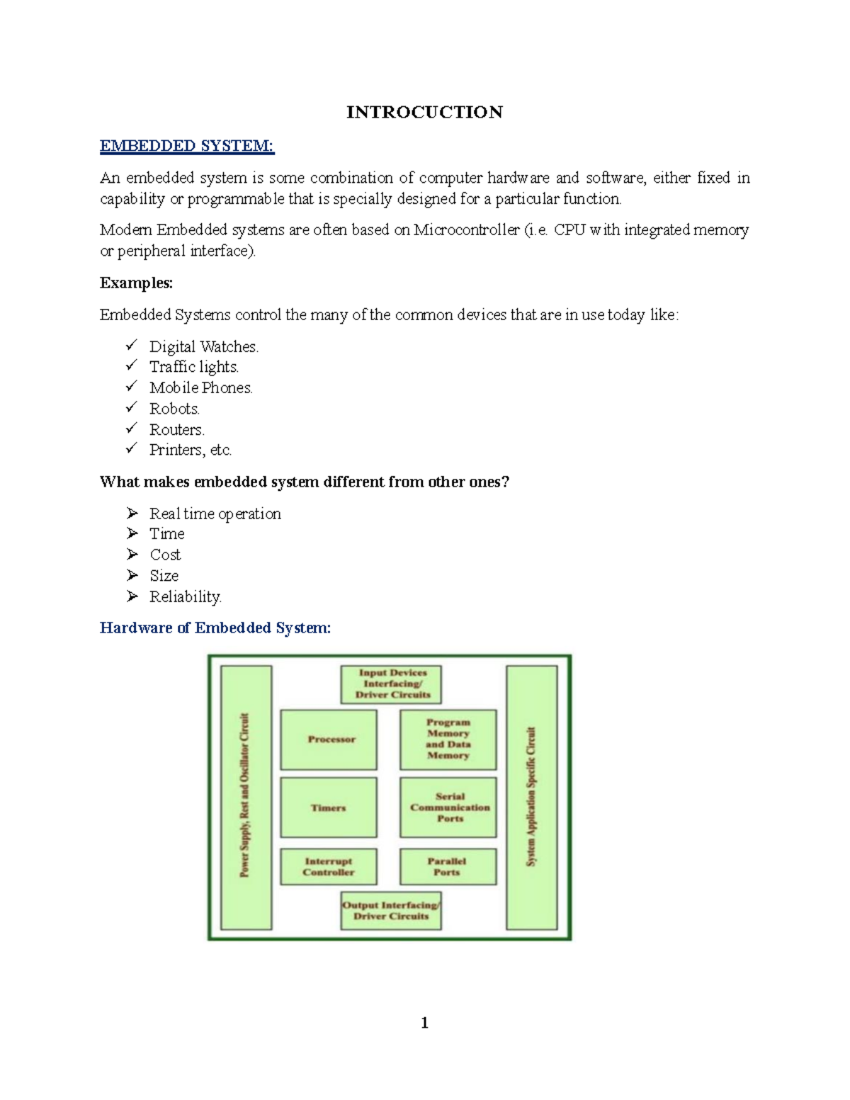 Sample report - INTROCUCTION EMBEDDED SYSTEM: An embedded system is ...