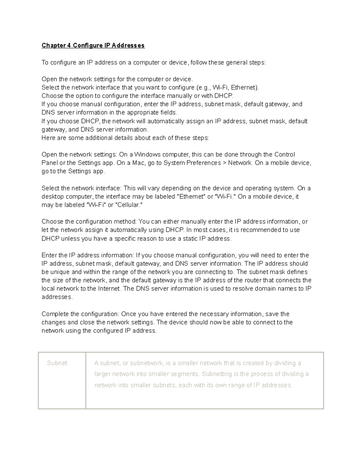 Chapter 4 Configure IP Addresses - Chapter 4 Configure IP Addresses To configure an IP address ...