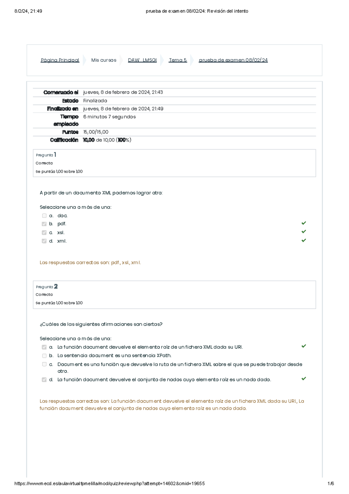 Prueba de examen Lmsgi 05 08 02 24 Revisión del intento - Página Principal Mis cursos DAW_LMSGI ...