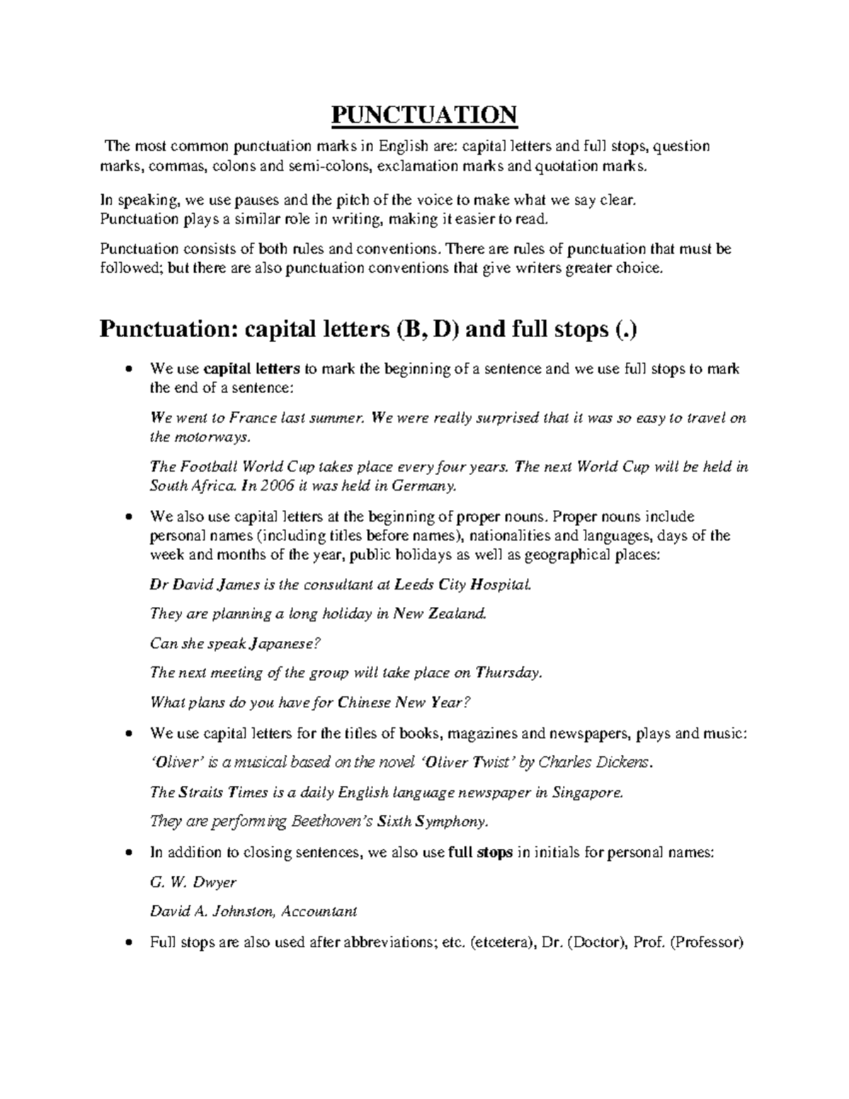 Punctuation-1 - PUNCTUATION The most common punctuation marks in ...