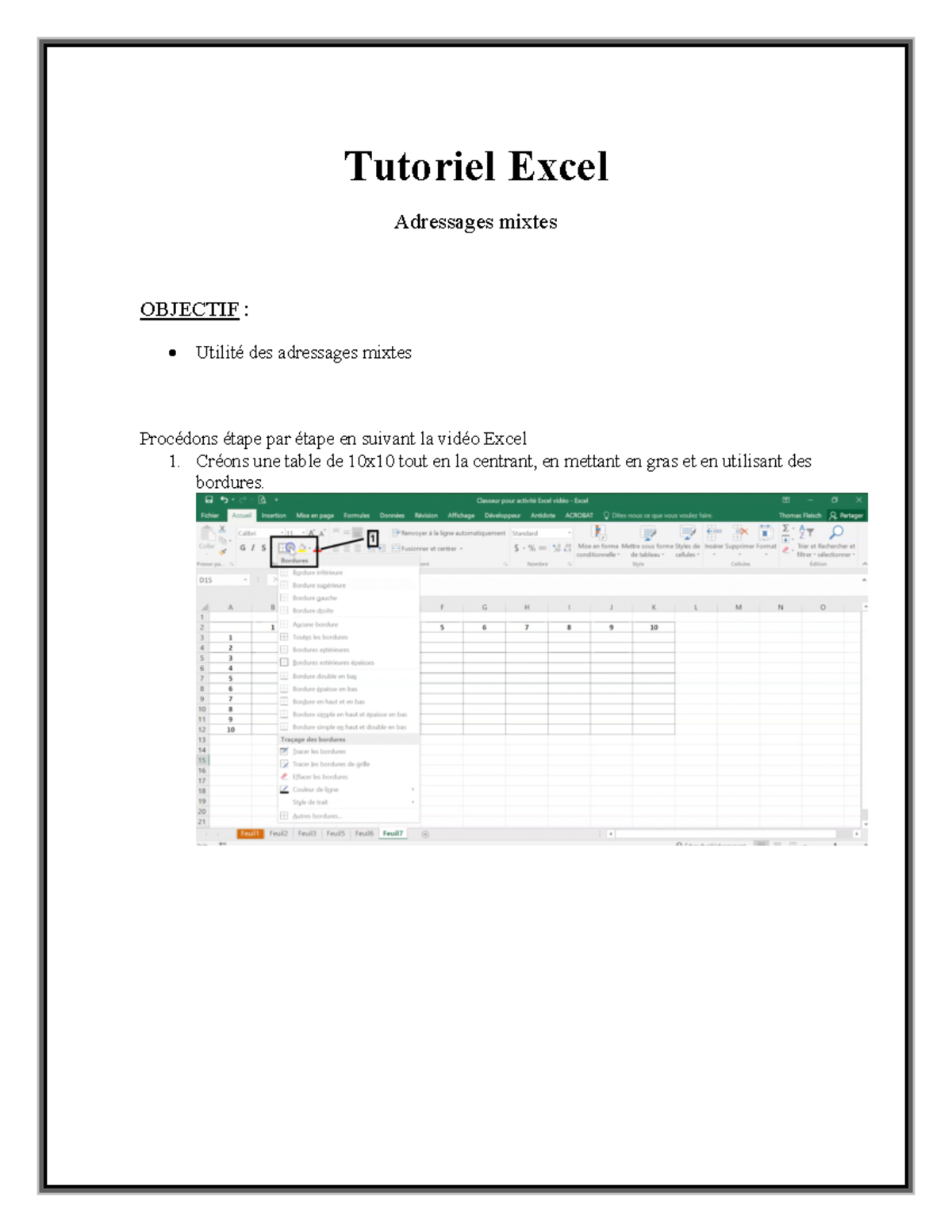 Adressages mixtes - Graphiqe et optin affichage - Tutoriel Excel ...