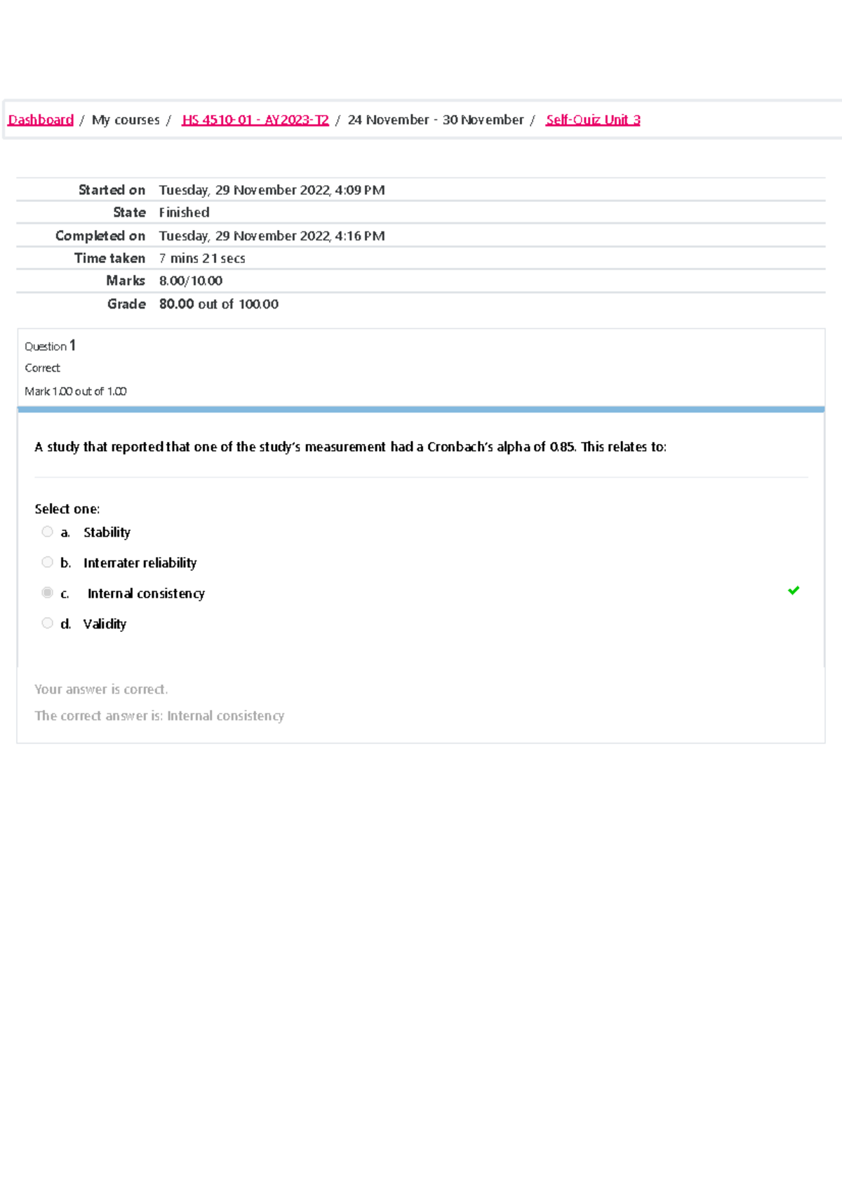 Self-Quiz Unit 3 Attempt review - Started on Tuesday, 29 November 2022 ...