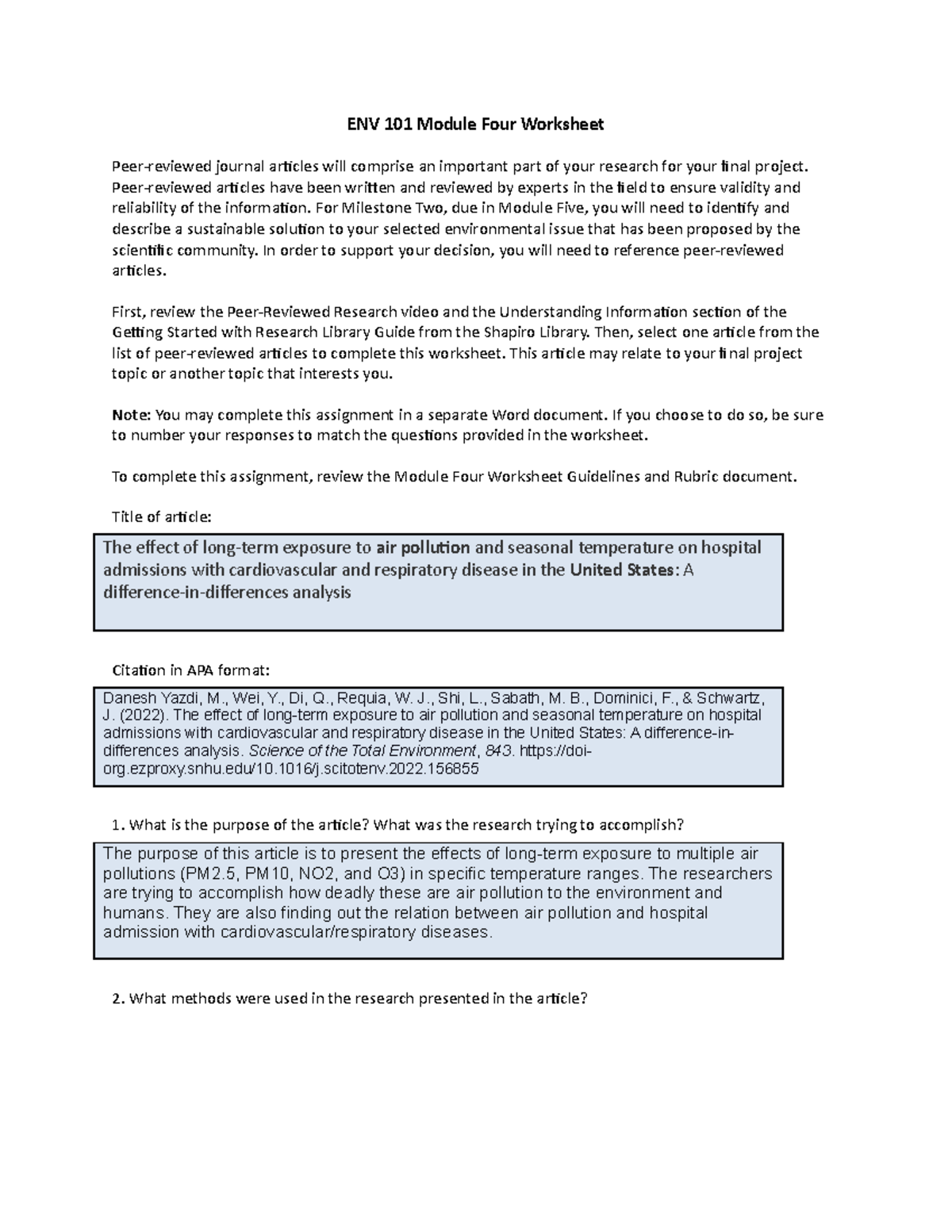 ENV 101 Module Four Worksheet - ENV 101 Module Four Worksheet Peer ...