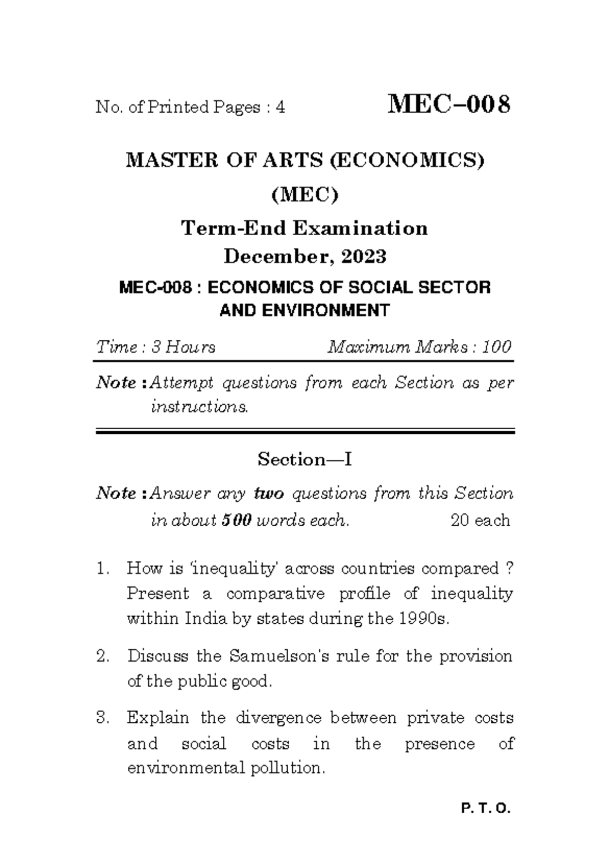MEC-008 - MEC 008 social sector and environment 2023 December question ...