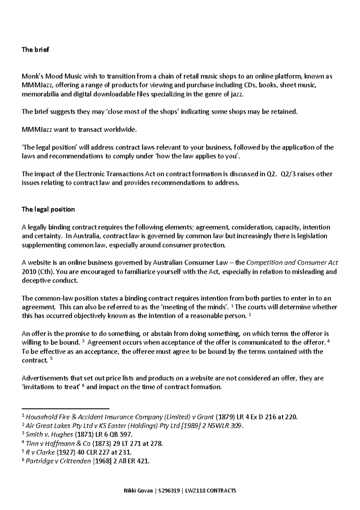 Nikki Govan LWZ118 Assignment FInal - The brief Mood Music wish to ...