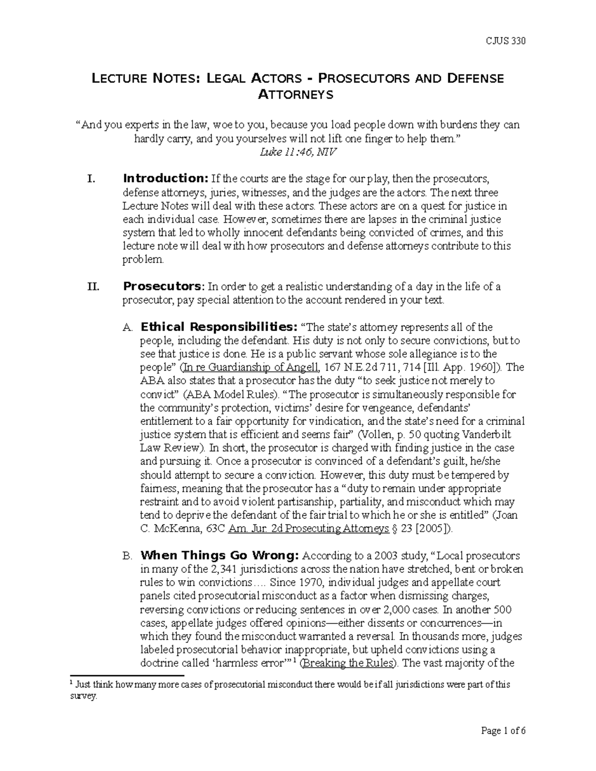 Lecture Notes Legal Actors Proscutors and Defense Attorneys - LECTURE ...