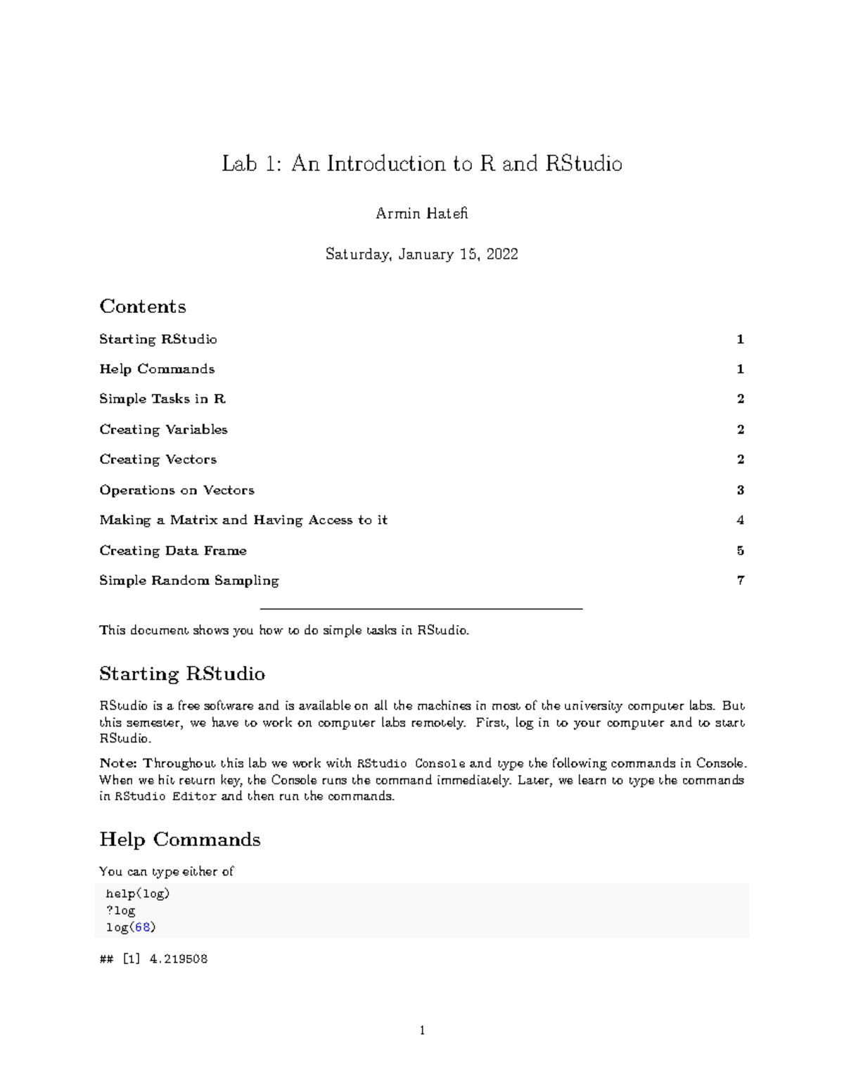 Statistics Lab 1 - Winter 2022 Practice Problems - Lab 1: An ...