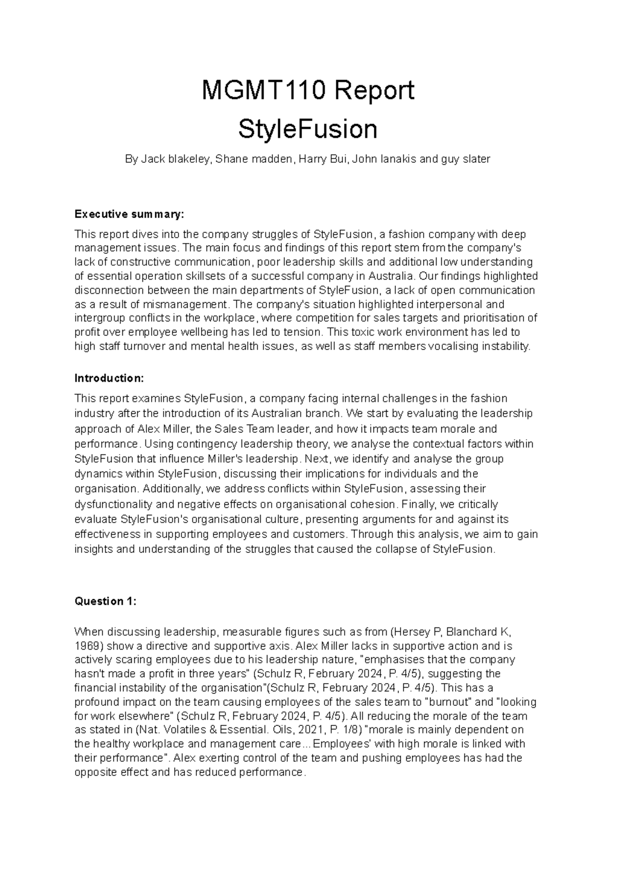 MGMT110- assessment 2 report- case study Style Fusion - MGMT110 Report ...