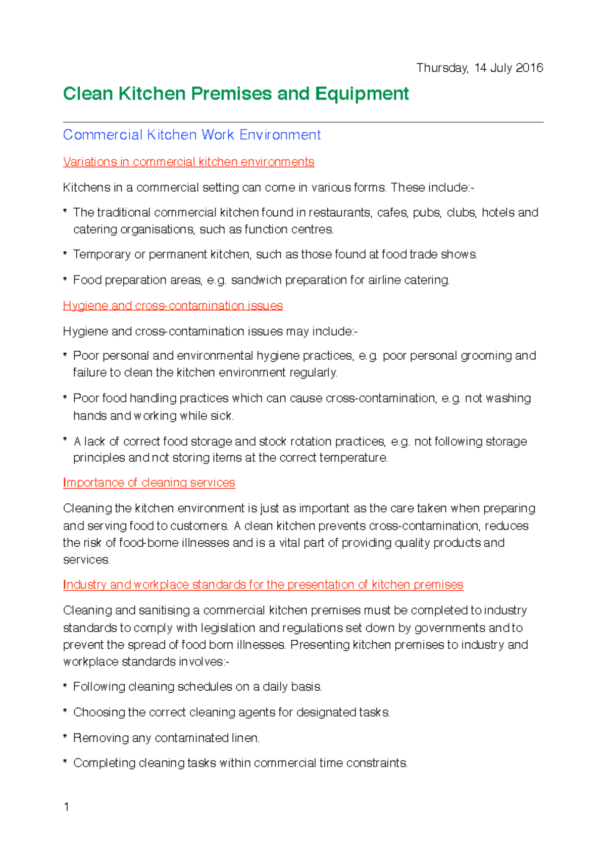 Clean Kitchen Premises and Equipment - Clean Kitchen Premises and ...