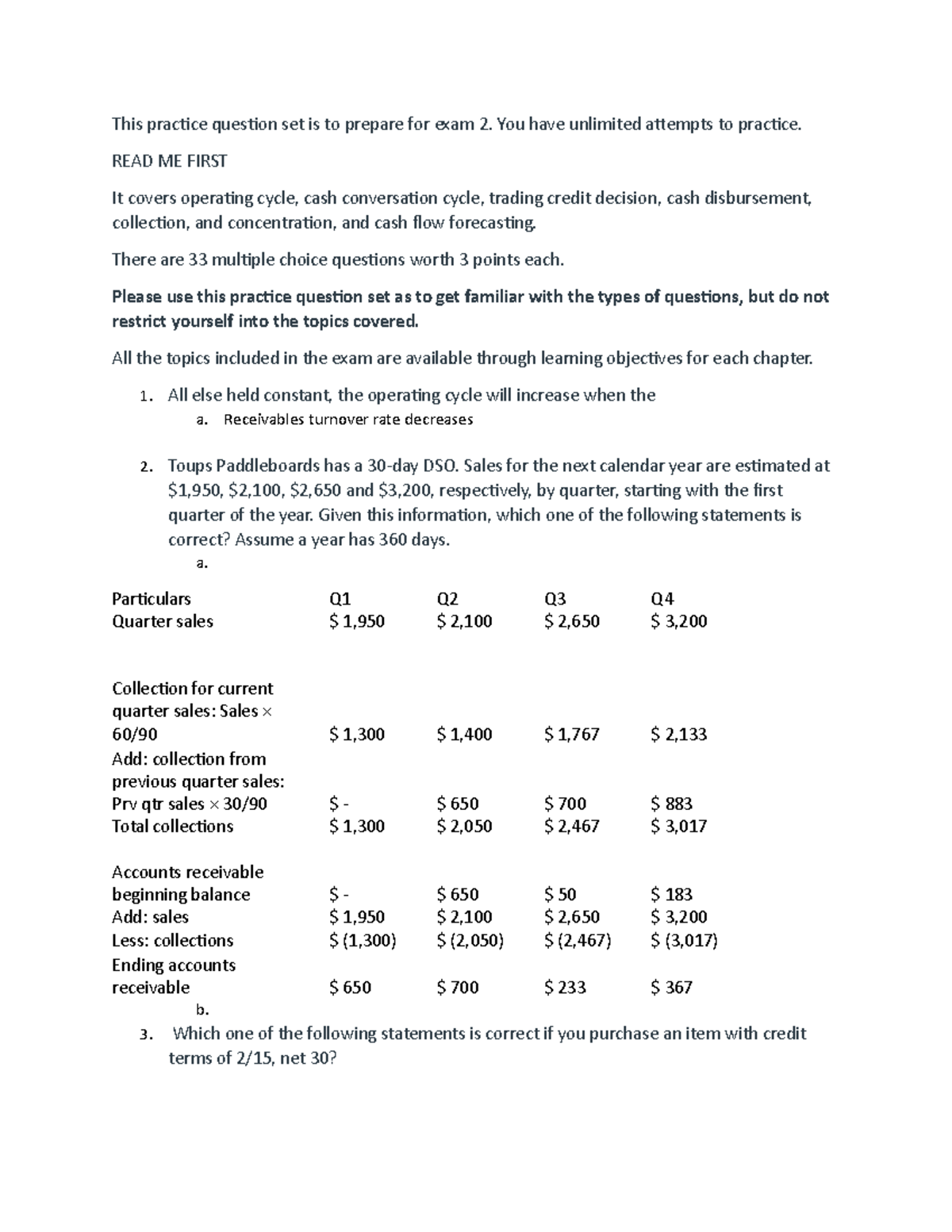 Exam 2 practice - Zhu - This practice question set is to prepare for ...