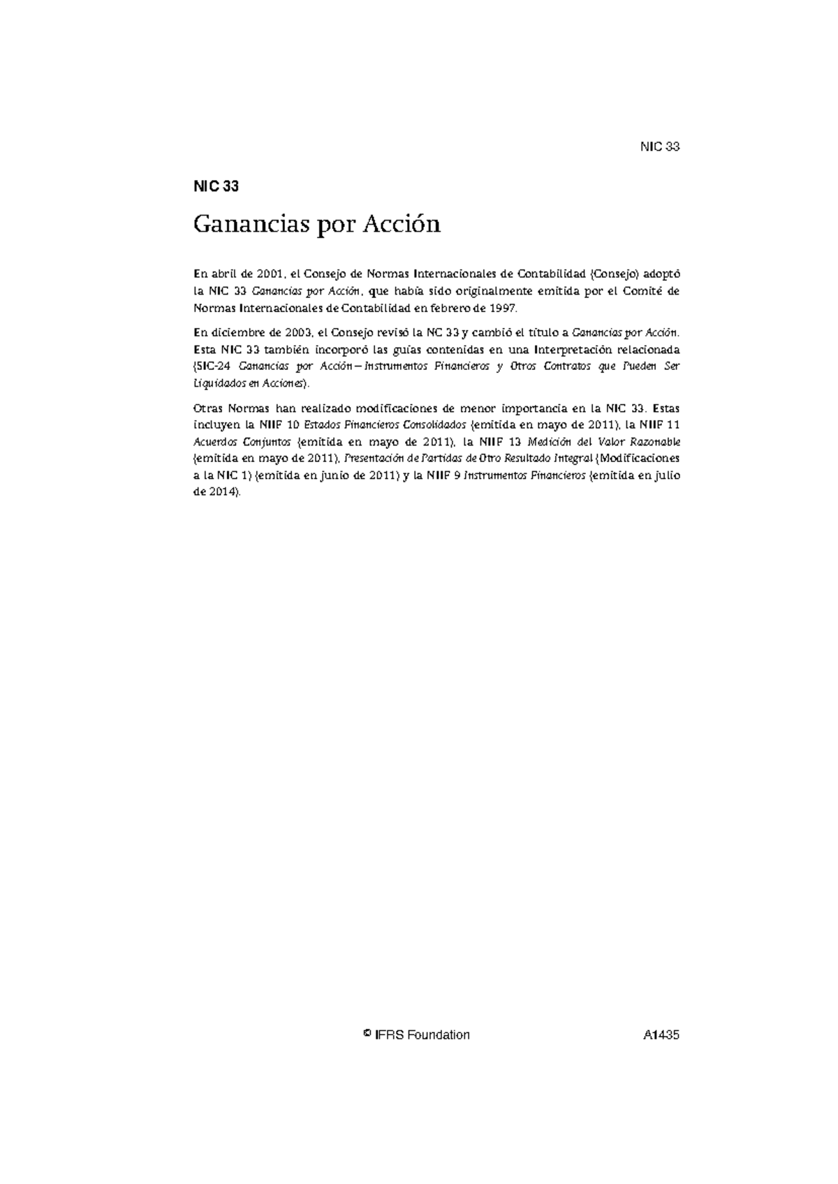 NIC 33 - Ganancias por Acción - NIC 33 Ganancias por Acción En abril de ...