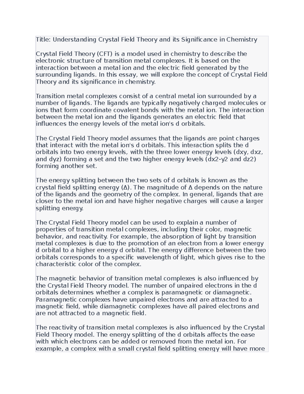 Understanding Crystal Field Theory and its Significance in Chemistry ...