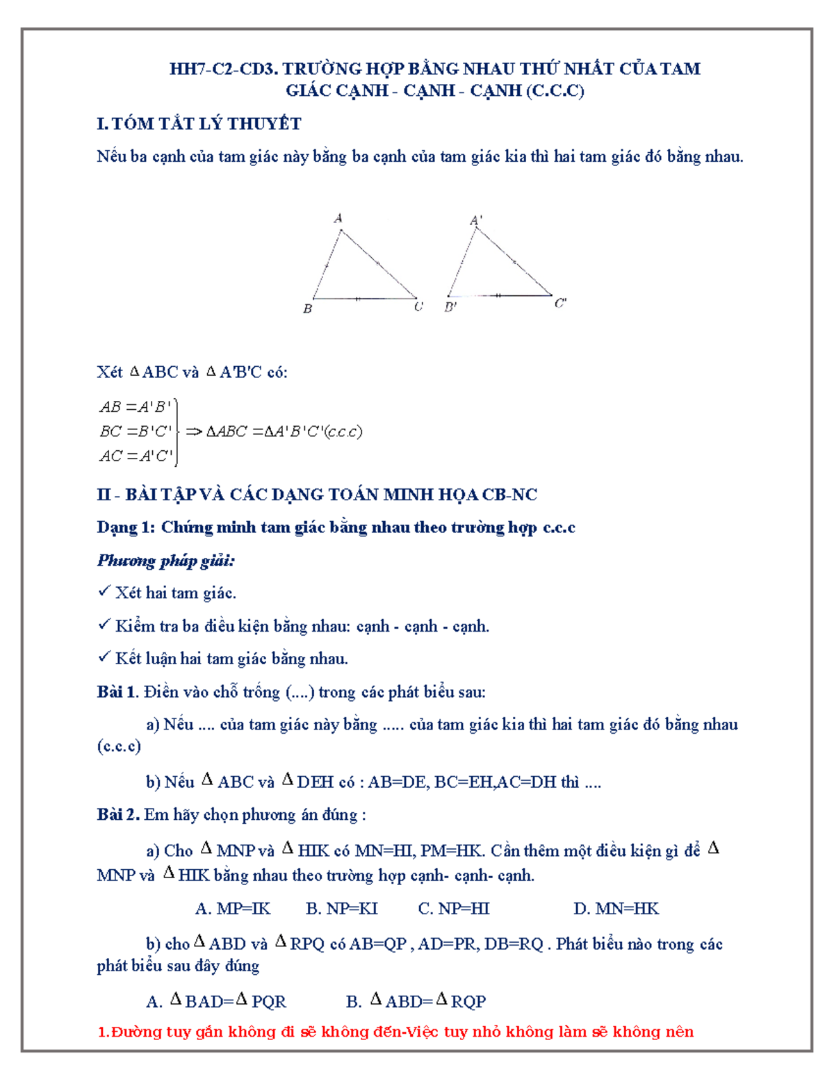 HH7-C2-CD3. TRƯỜNG HỢP BẰNG NHAU THỨ NHẤT CỦA TAM - HH7-C2-CD3. TRƯỜNG HỢP BẰNG NHAU THỨ NHẤT ...