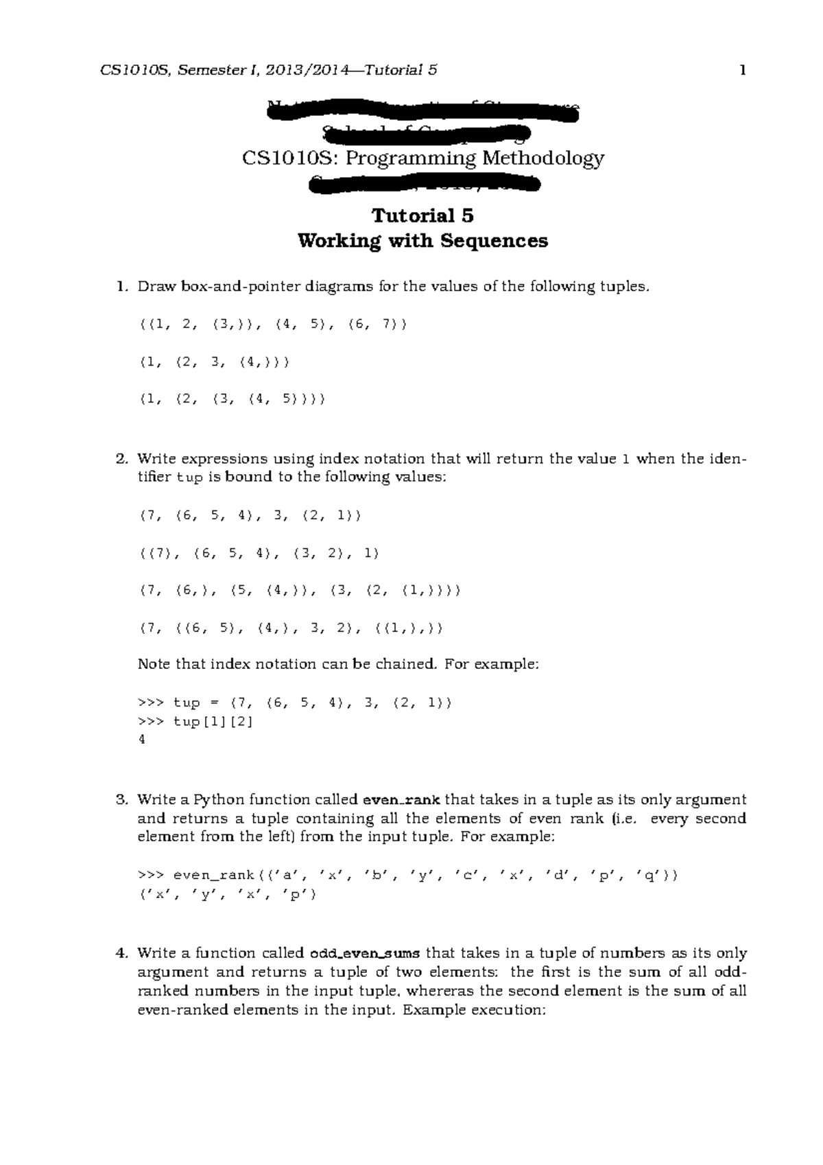 Cs1010s-tut05 - OOP practice - CS1010S, Semester I, 2013/2014—Tutorial ...