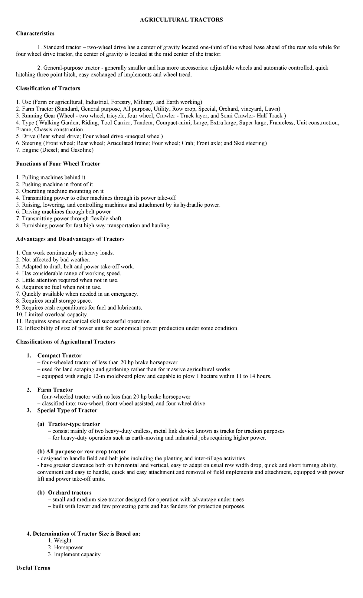Agricultural Tractors - AGRICULTURAL TRACTORS Characteristics 1 ...