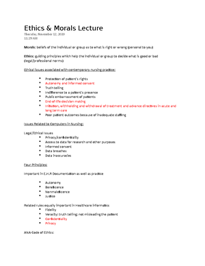 NUR302 notes - Common ethical principles in the nursing practice ...