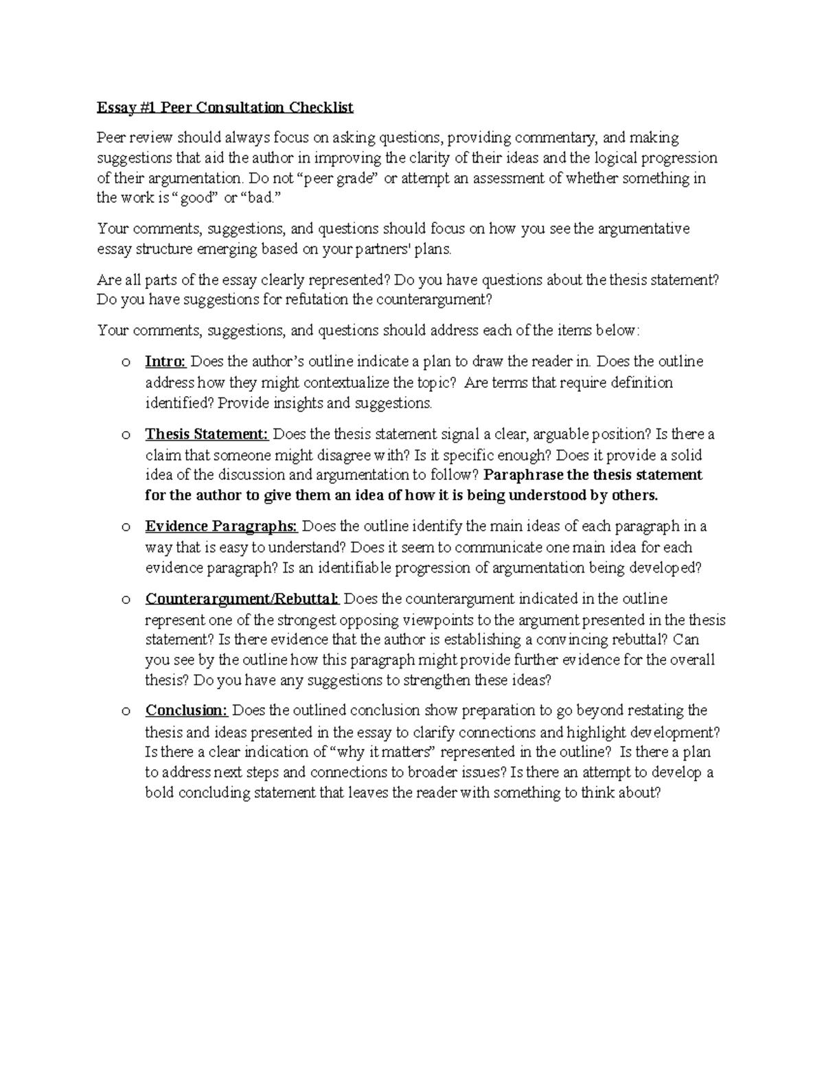 Peer Consultation Checklist - Do not “peer grade” or attempt an ...