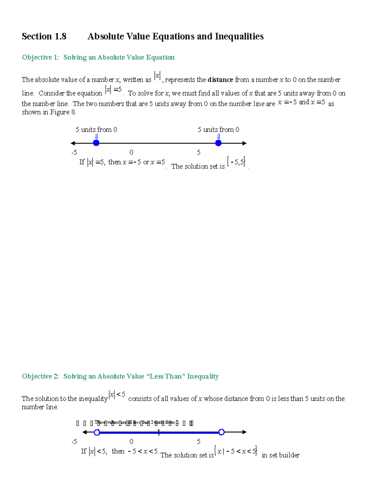 Section 1 - Lecture notes 1 - Section 1 Absolute Value Equations and ...