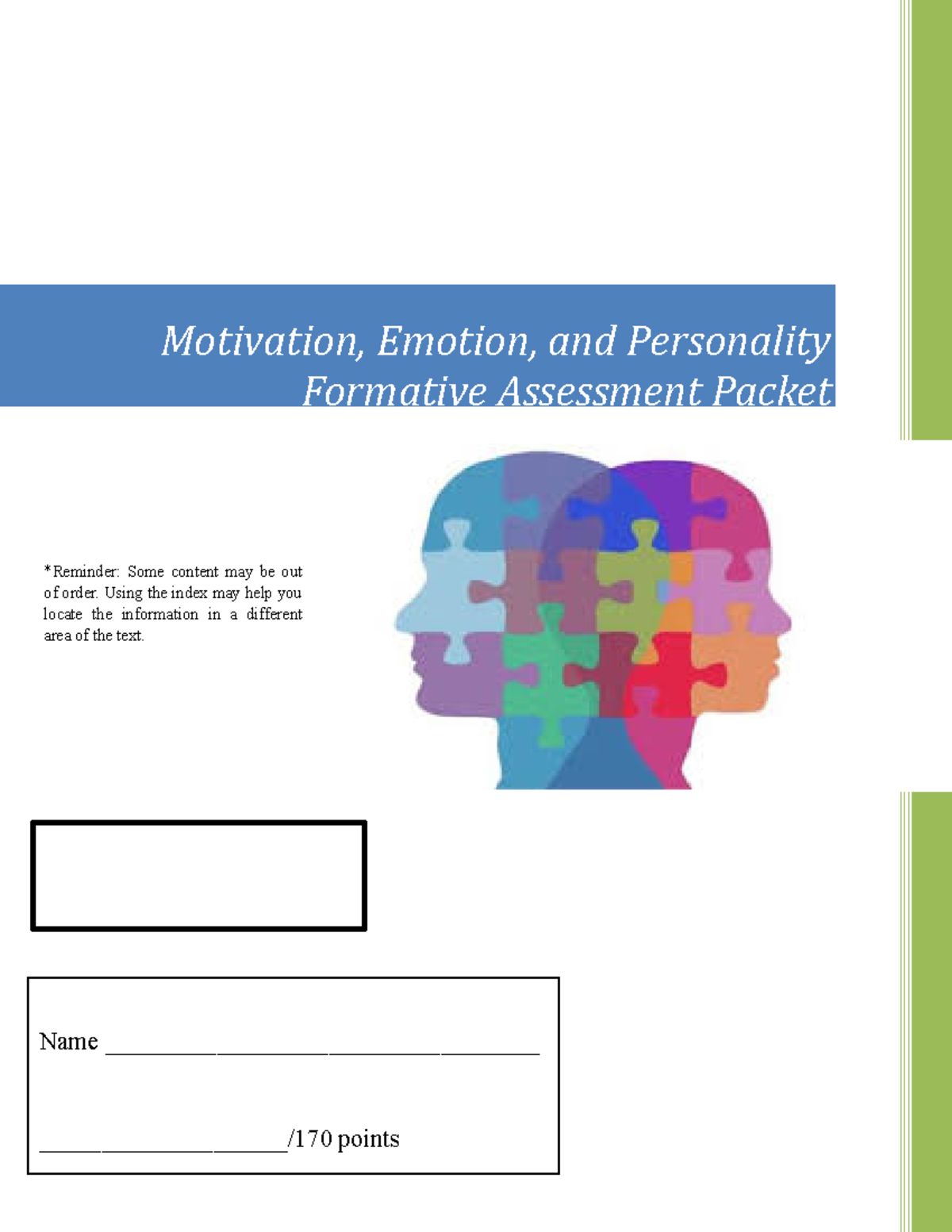 7 Motivation Emotion Personality Assessment Packet 2019-20 - Name - Studocu