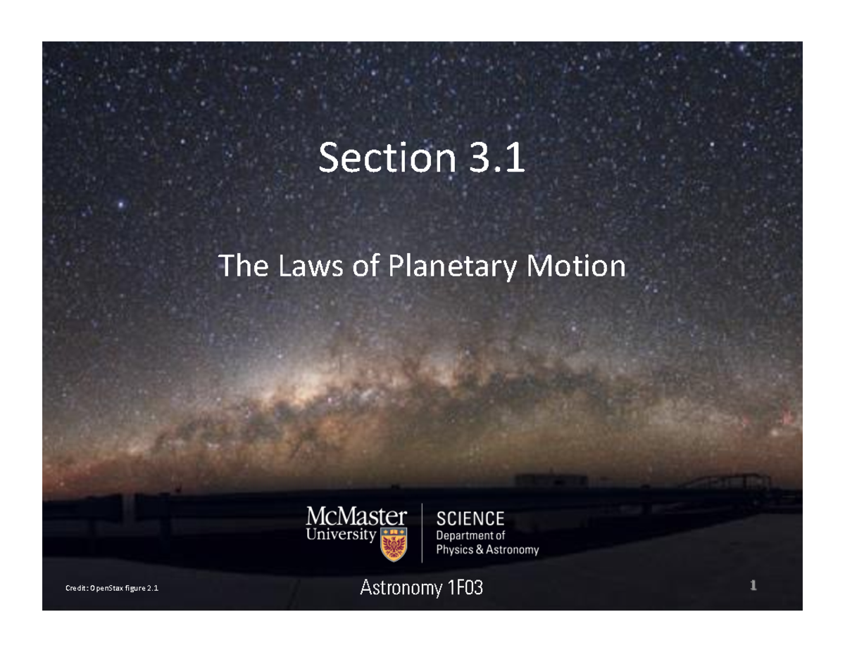 1F03 2020C3 - 1F03 2020C19 - Section 3. The Laws of Planetary Motion Credit: OpenStax figure 2 ...