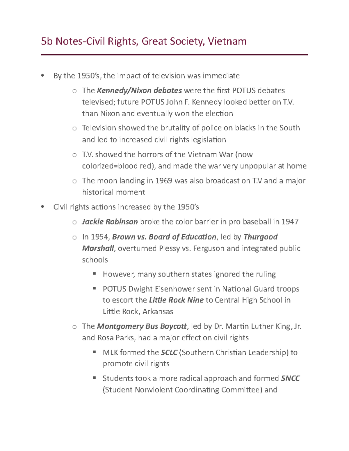 5b Notes- CIvil Rights, Great Society, Vietnam - 5b Notes-Civil Rights ...