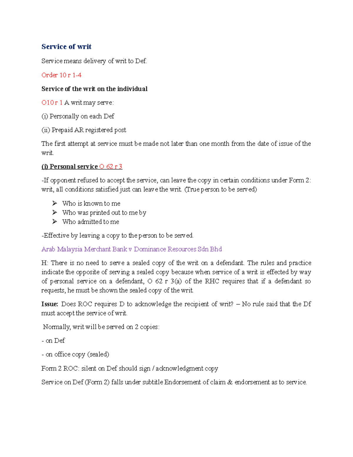 Service of writ - civil procedure code I lecture notes - Service of ...