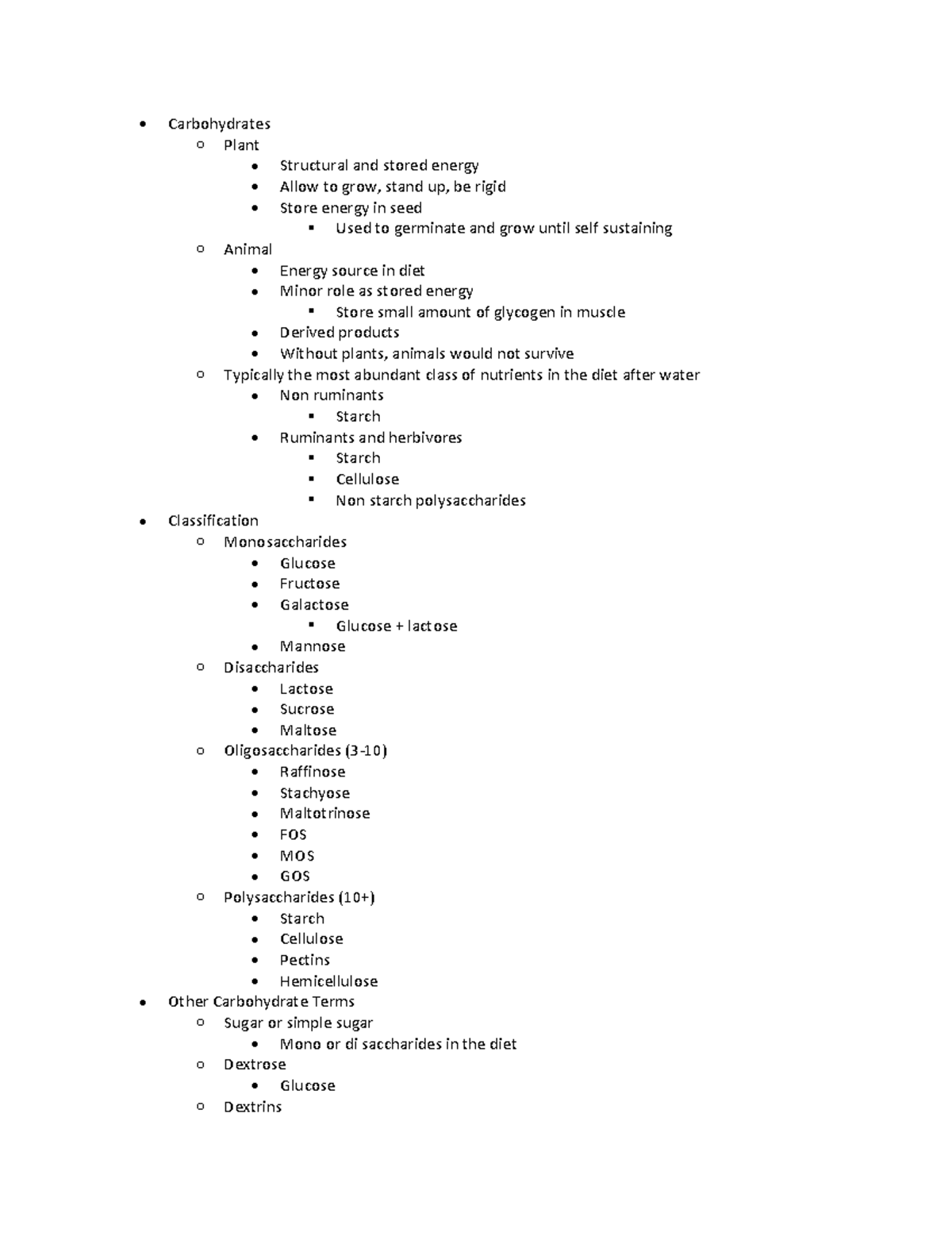 Carbohydrates - Carbohydrate lecture notes - • Carbohydrates o Plant ...