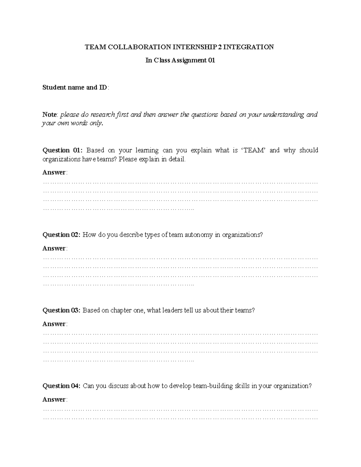 In Class Assignment 1 - TEAM COLLABORATION INTERNSHIP 2 INTEGRATION In Class Assignment 01 ...
