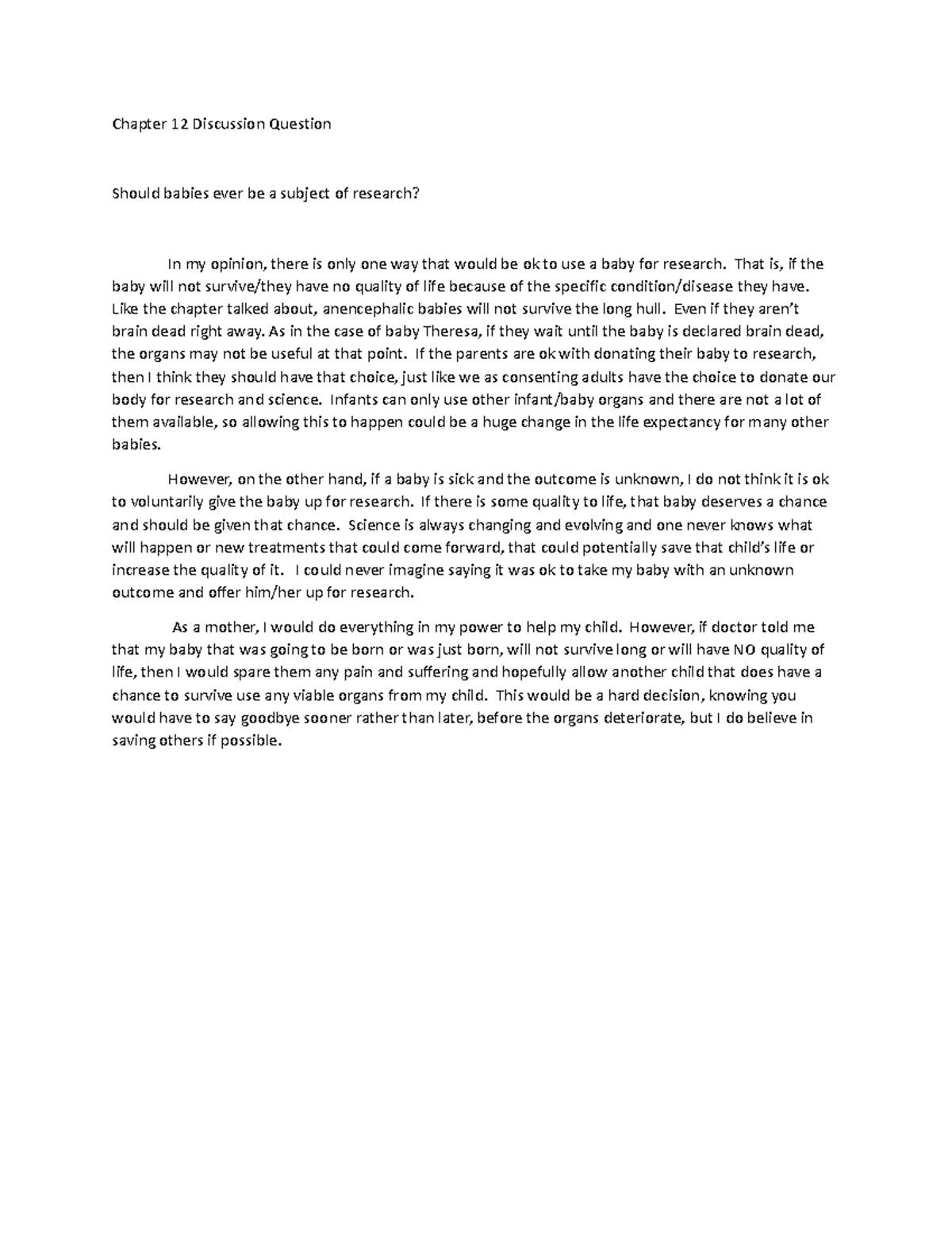 Chapter 12 Discussion Question - Chapter 12 Discussion Question Should ...