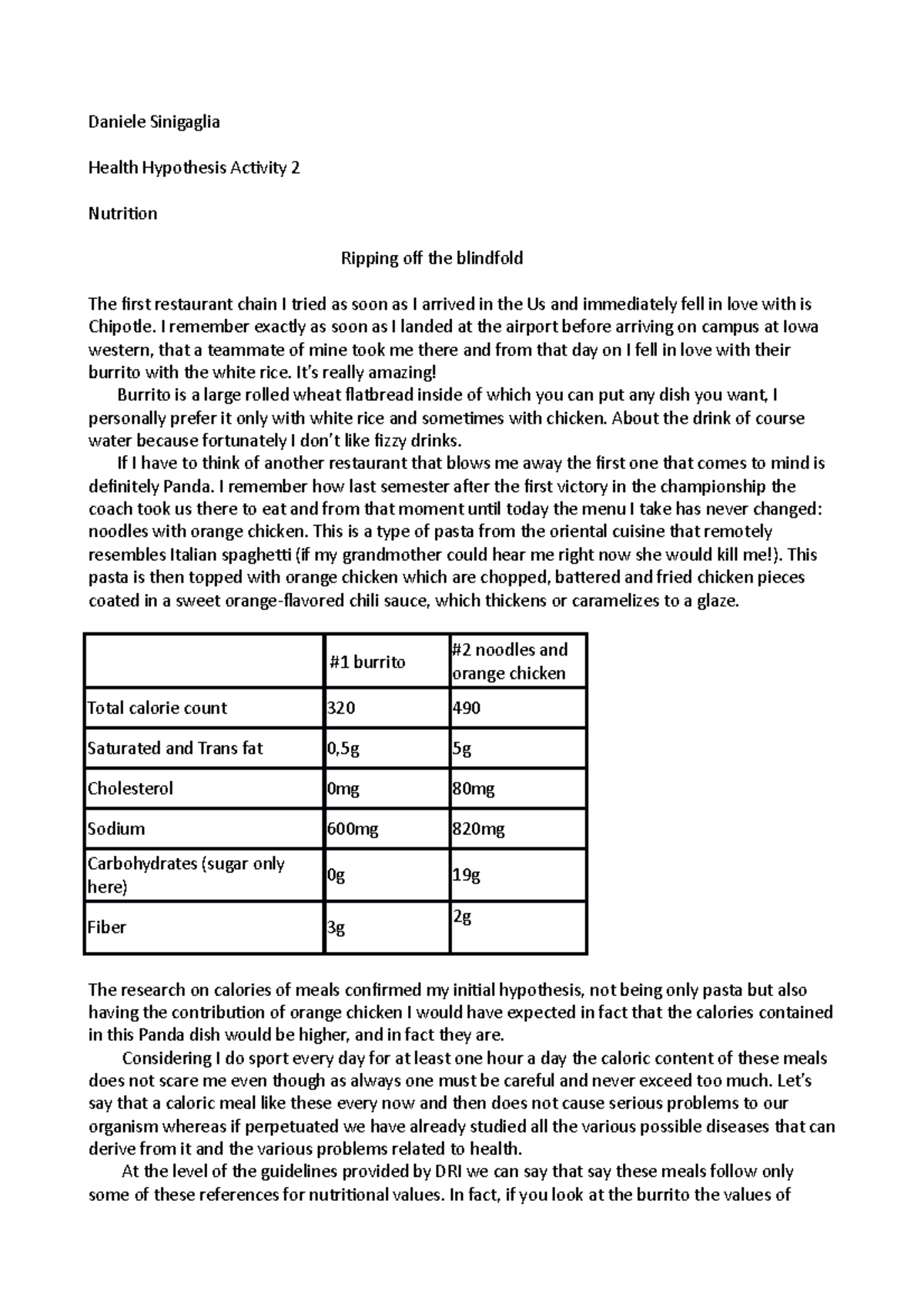 Health hypothesis 2 nutriton - Daniele Sinigaglia Health Hypothesis ...