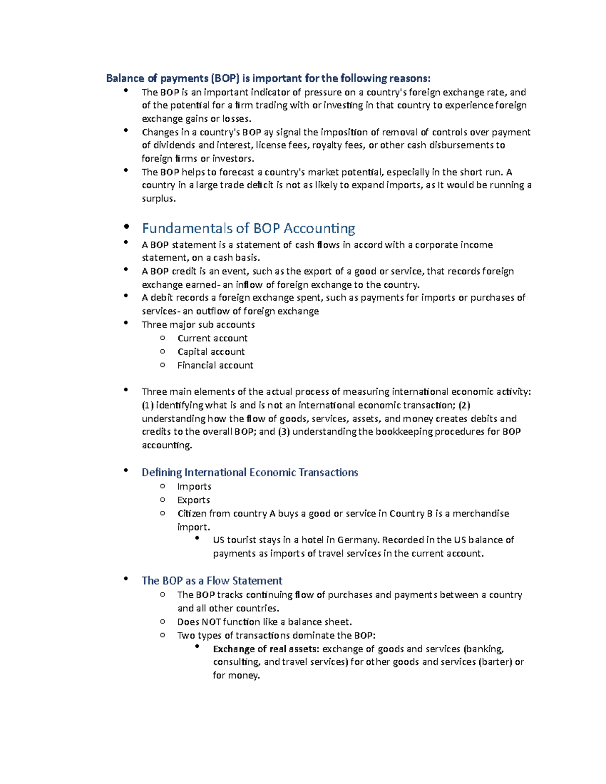 CH6 balance of payments - Balance of payments (BOP) is important for ...