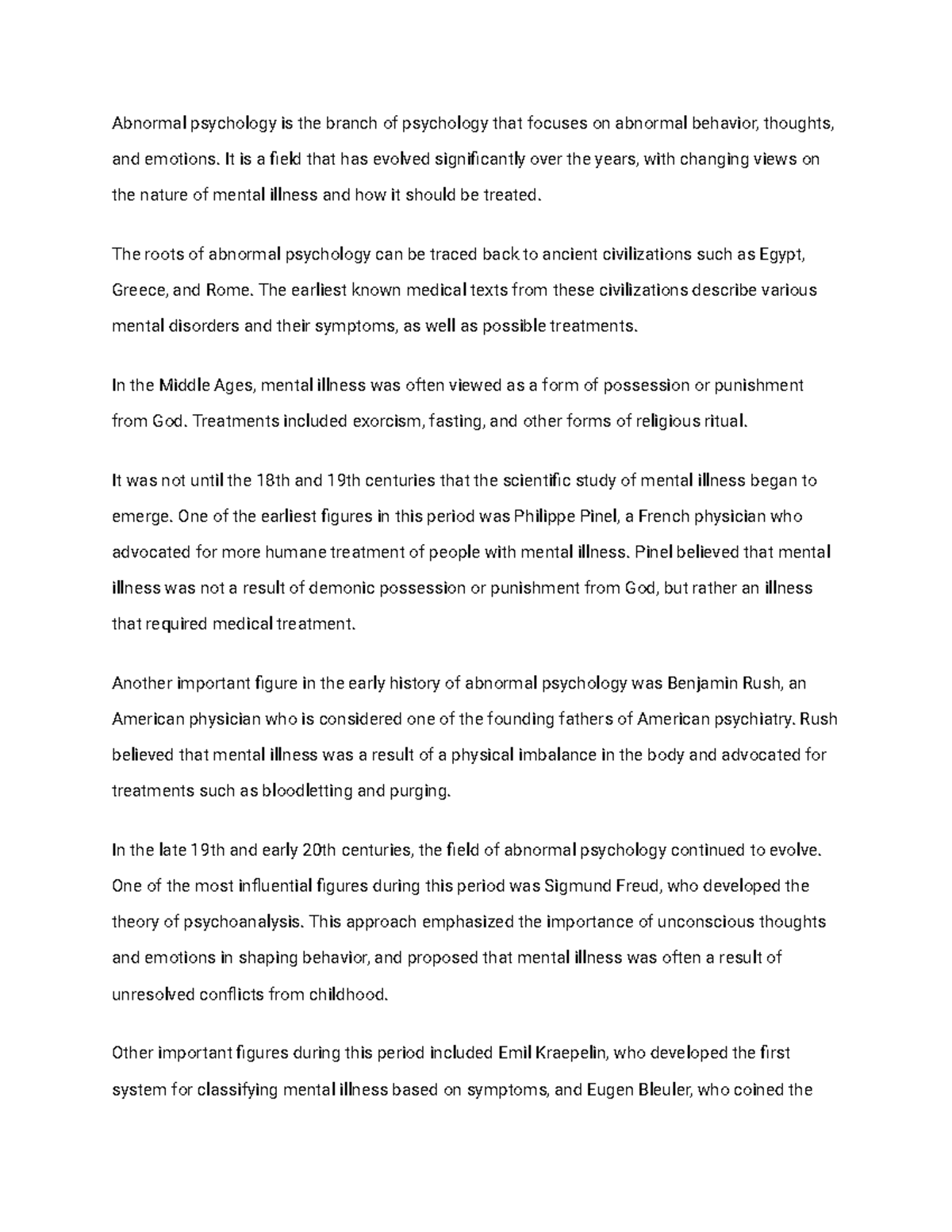 Abnormal history - Abnormal psychology is the branch of psychology that ...