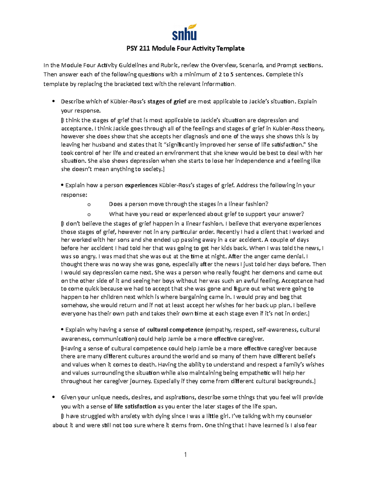 PSY 211 Module Four Activity Template - Then answer each of the ...