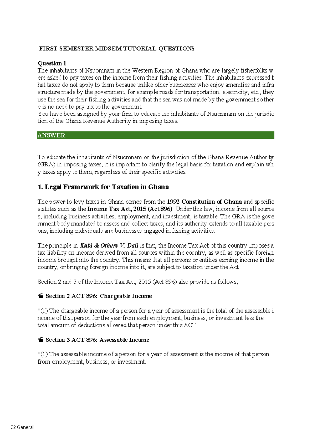 First Semester Midsem Tutorial Questions AND Answers - FIRST SEMESTER MIDSEM TUTORIAL QUESTIONS ...