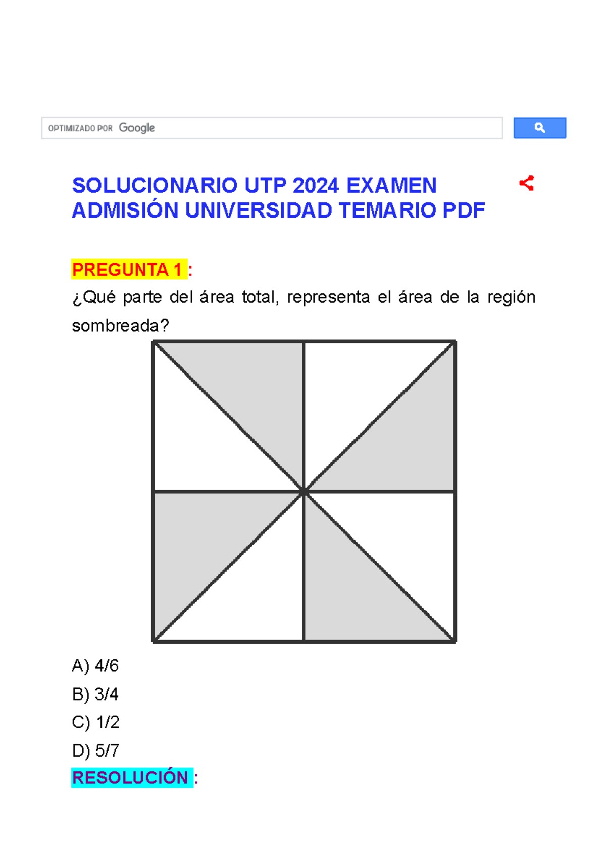 Solucionario UTP 2024 Examen Admisión Universidad Temario PDF ...