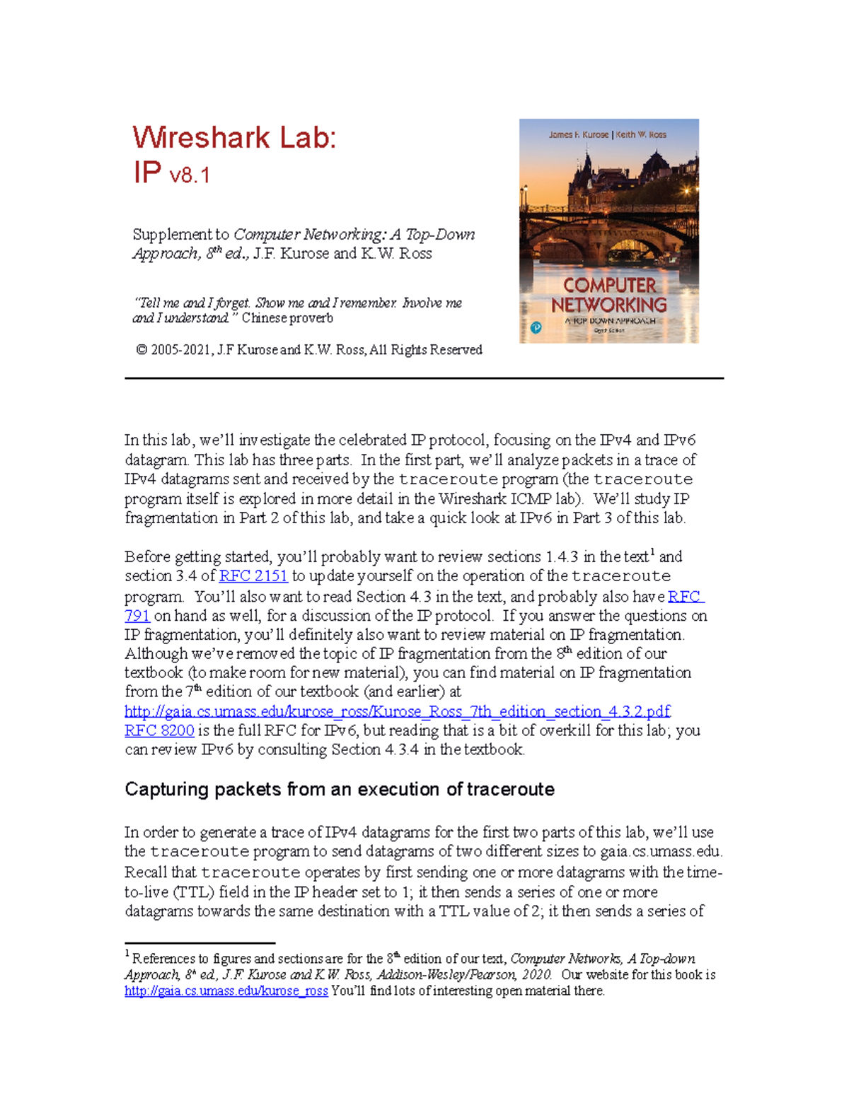 Wireshark Ip V8 Wireshark Lab Ip V8 Supplement To Computer Networking A Top Down 