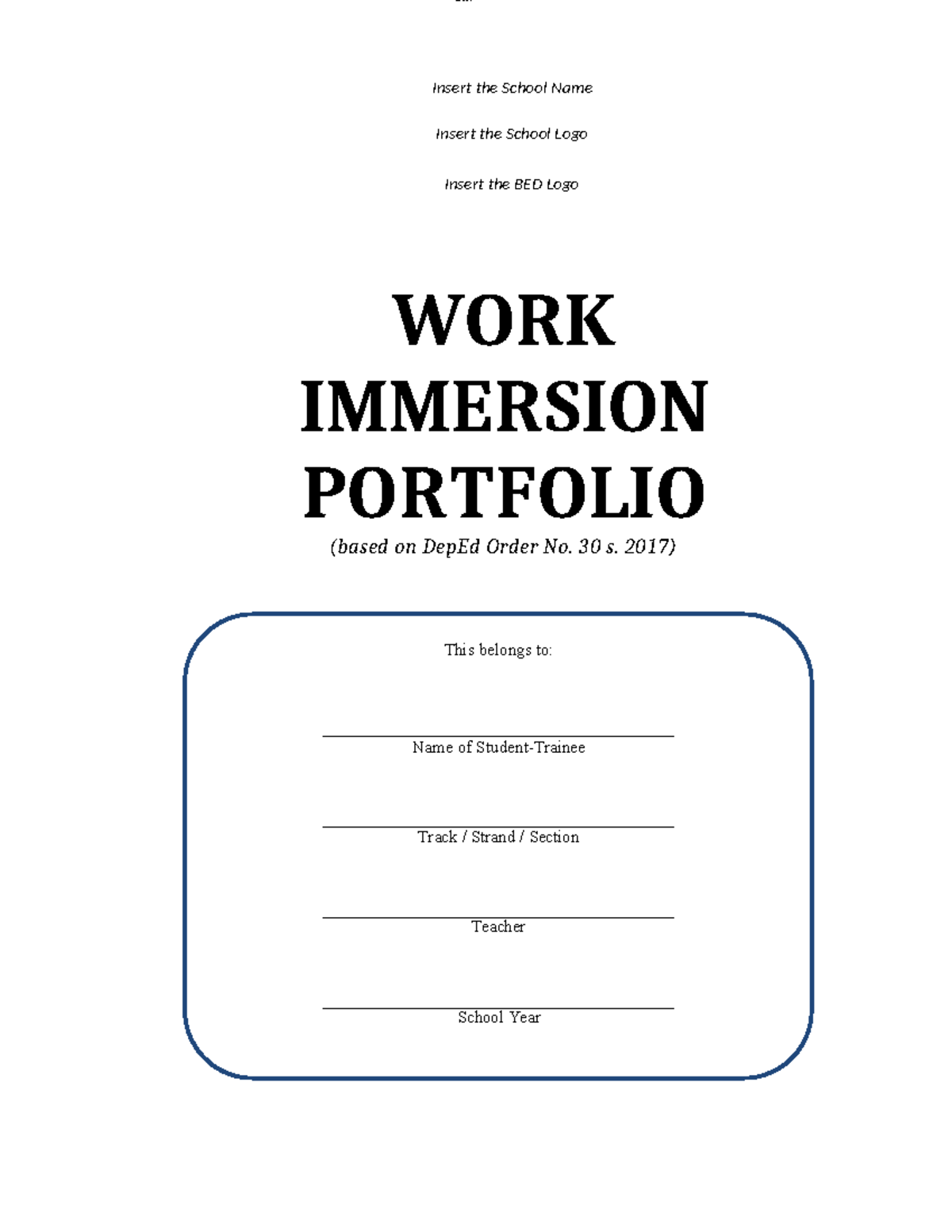 Work-immersion-portfolio - lOMoARc PSD| This belongs to: Name of ...