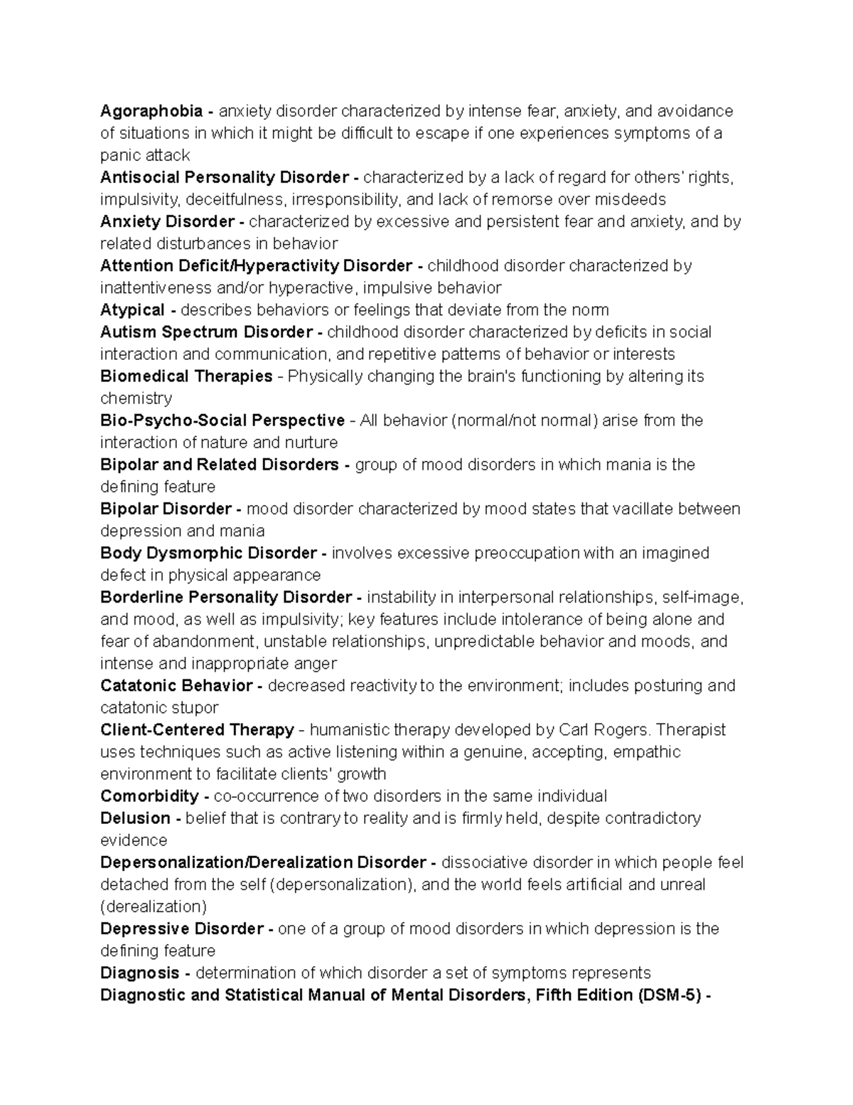 Introduction to Psychology - Psychological Disorders - Chapter 15 Notes ...