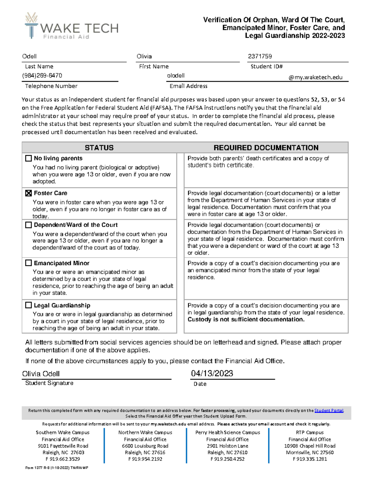 Verificatioln form - this is my verification form for waketech and what ...