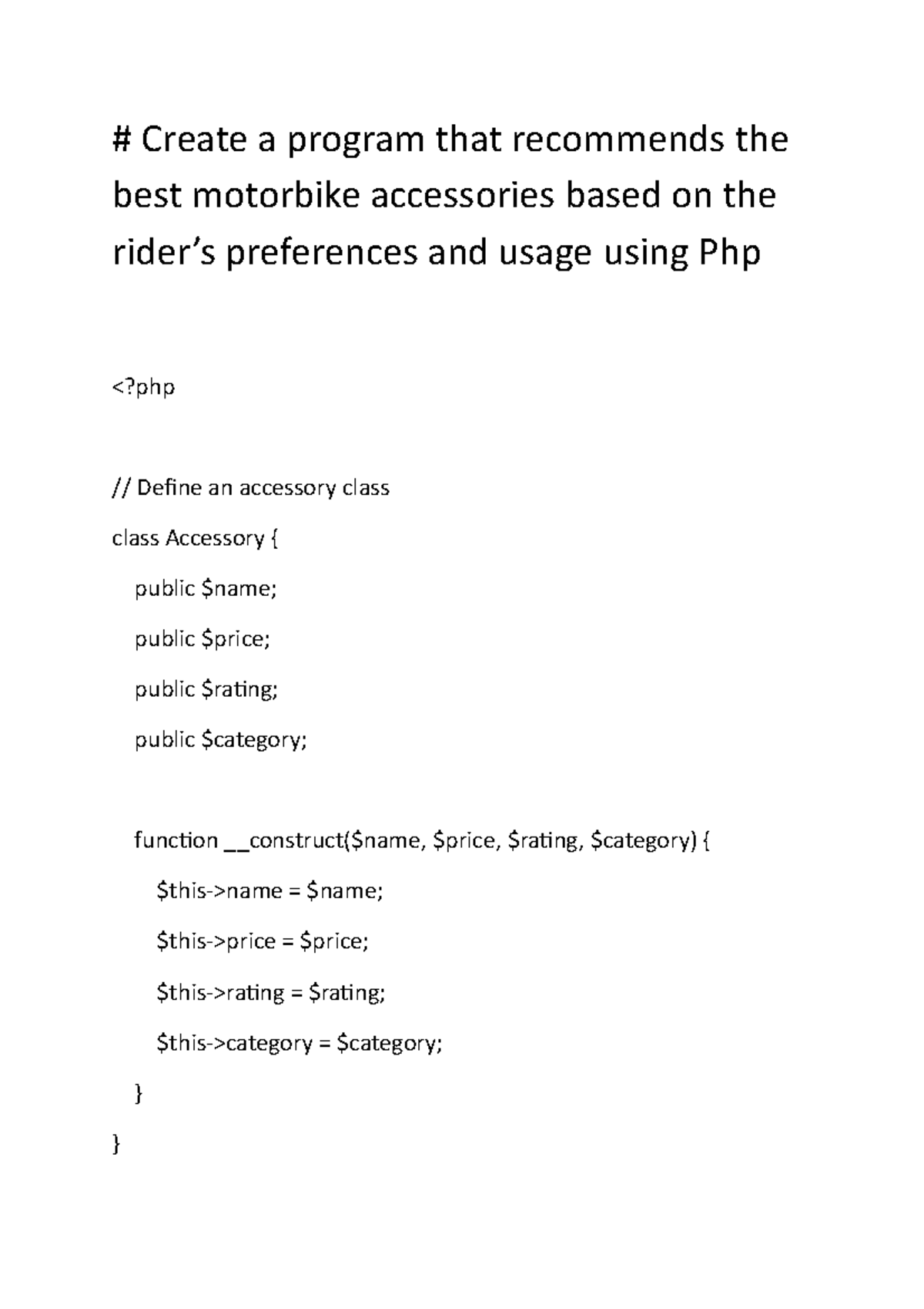 Create A Program That Recommends The Best Motorbike Accessories Based