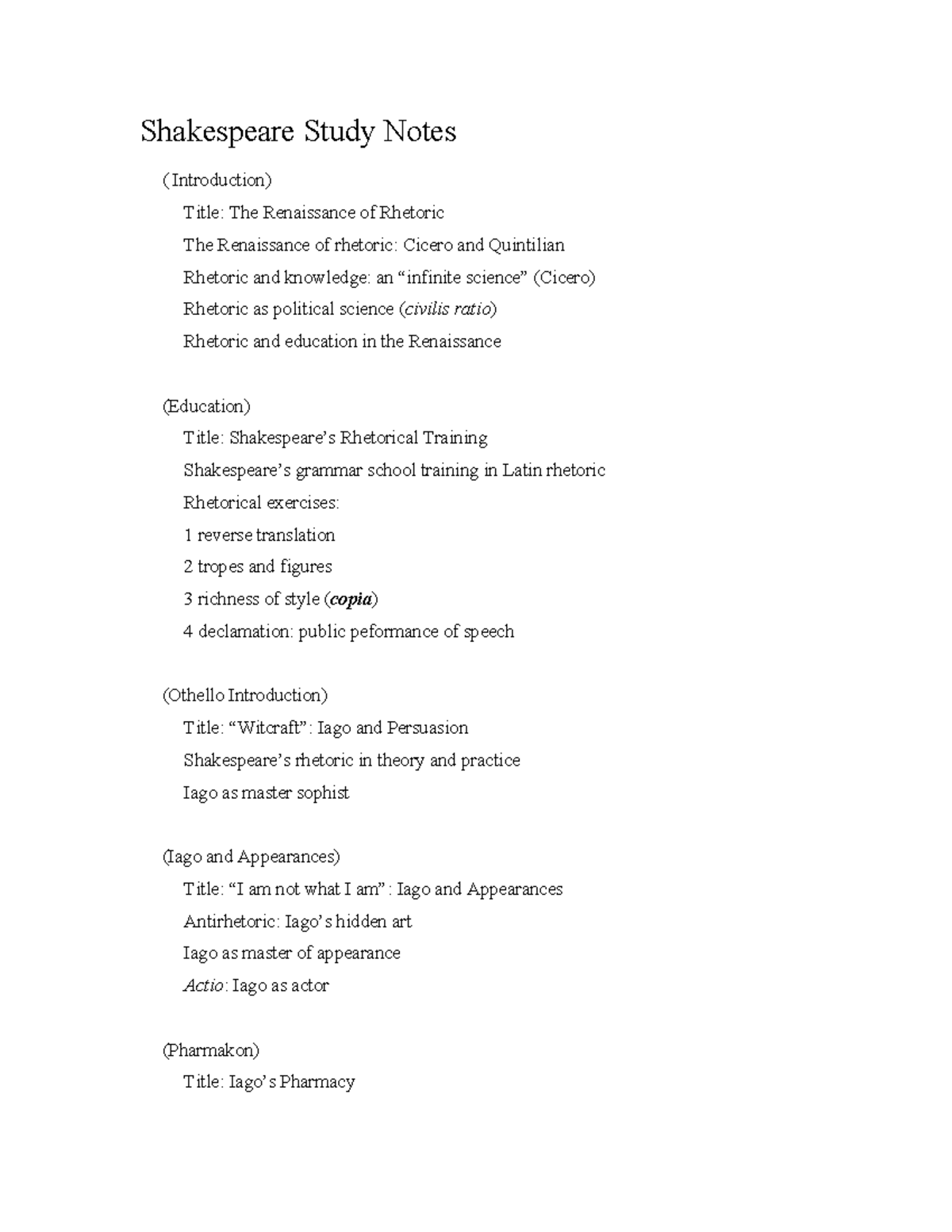 Week 3 Shakespeare Study Notes - Shakespeare Study Notes ( Introduction ...