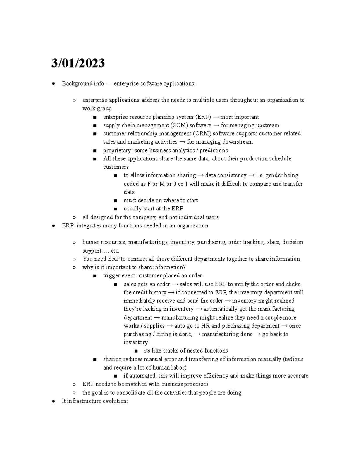 MIS301H Enterprise Software Applications Notes - 3/01/ Background info ...