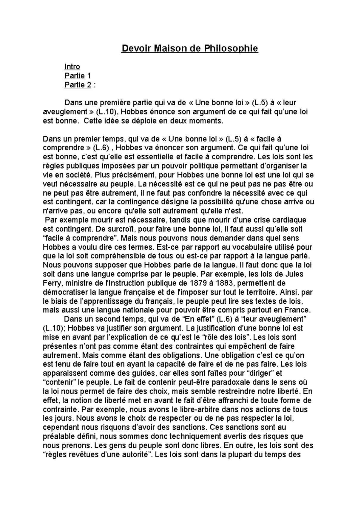 Devoir Maison de Philosophie - Devoir Maison de Philosophie Intro Partie 1 Partie 2 : Dans une ...